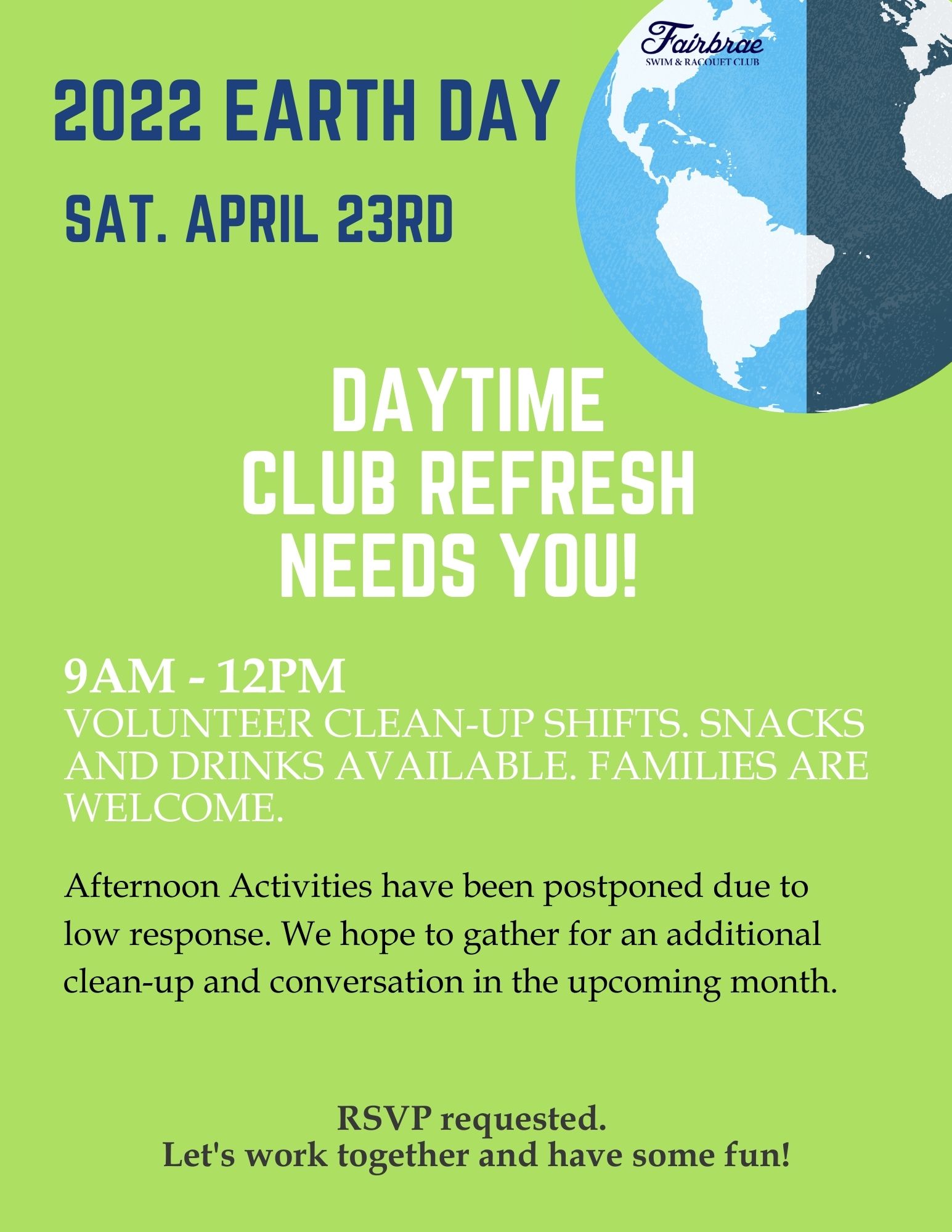 Earth Day Refresh Update…Volunteers Still Needed. – Fairbrae